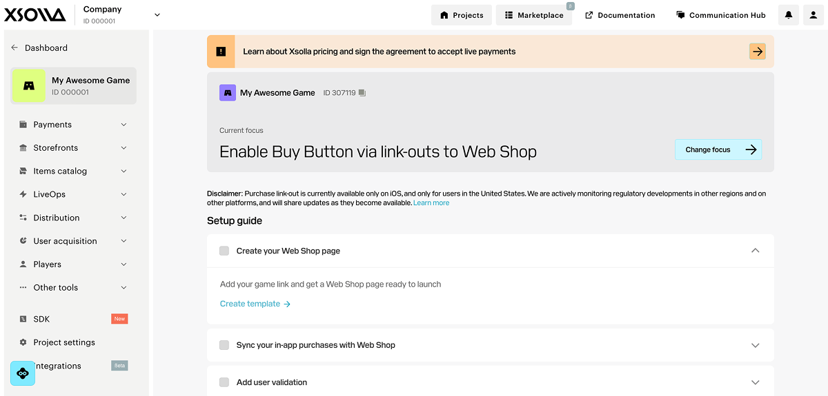 Xsolla Documentation – Enable Buy Button via link-outs to Web Shop